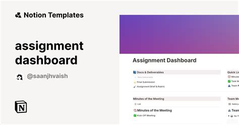 Assignment Dashboard Template By Saanjh Notion Marketplace