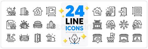 Icons Set Of Market Seller Inspect And Buildings Line Icons For Web App Vector Stock