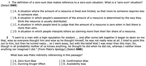 Solved 1 The Definition Of A Zero Sum Bias Makes Reference