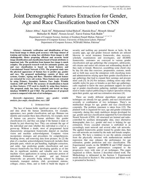Pdf Joint Demographic Features Extraction For Gender Age And Race