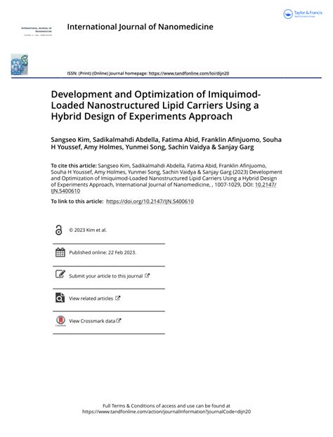 Pdf Development And Optimization Of Imiquimod Loaded Nanostructured Lipid Carriers Using A