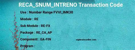 RECA SNUM INTRENO SAP Tcode For Number Range FVVI IMK