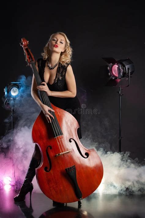 Young Woman And Double Bass Stock Image Image Of Fashion Eyes 164697011