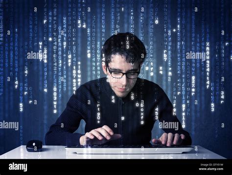 Hacker Decoding Information From Futuristic Network Technology Stock