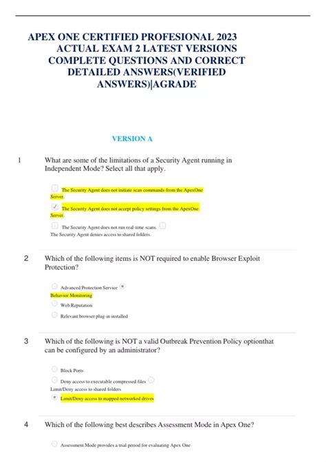 APEX ONE CERTIFIED PROFESIONAL 2023 ACTUAL EXAM 2 LATEST VERSIONS COMPLETE QUESTIONS AND CORRECT
