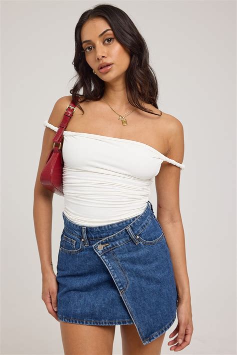 Perfect Stranger Sonya Wrap Denim Mini Skirt Mid Blue Denim Universal Store