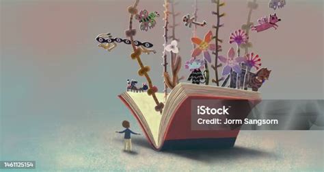 치드렌과 상상의 책 아이 학습 모험 교육 자유 영감 및 꿈의 개념 아이디어 예술 개념 아트웍 초현실적 인 그림 판타지 3d