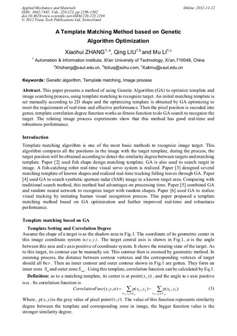 A Template Matching Method Based On Genetic Algorithm Optimization