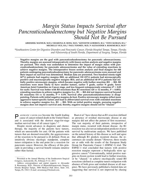 Pdf Margin Status Impacts Survival After Pancreaticoduodenectomy But Negative Margins Should