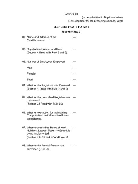 Form Xxii Self Certificate Format Pdf