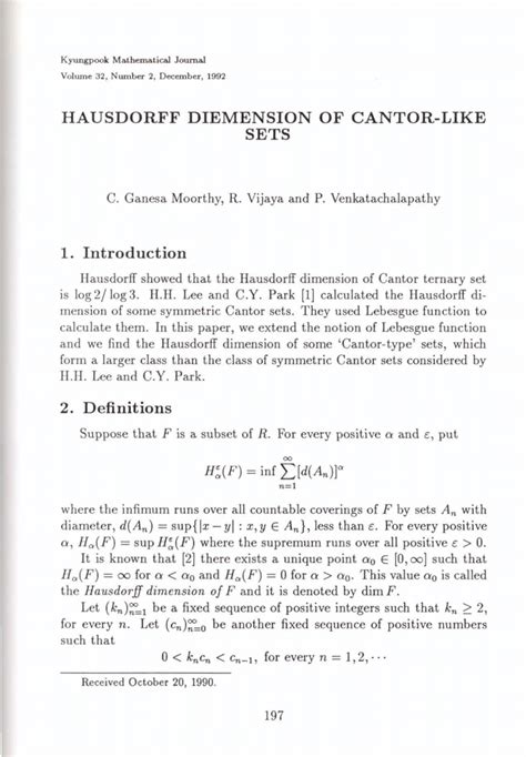 Pdf Hausdorff Dimension Of Cantor Like Sets