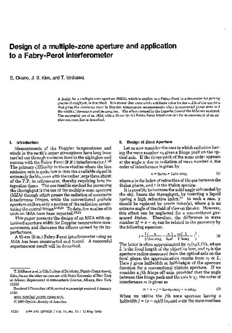 Pdf Design Of A Multiple Zone Aperture And Application To A Fabry Perot Interferometer