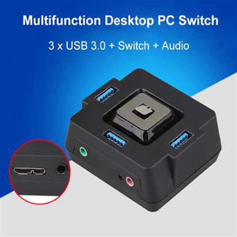 Multifunction Desktop PC Switch 3 Port USB 3 0 With Audio Sould Computer Switch External Power