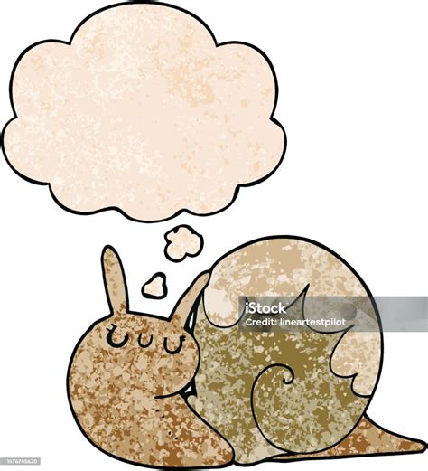 그런 지 질감 스타일의 생각 거품이 있는 귀여운 만화 달팽이 귀여운에 대한 스톡 벡터 아트 및 기타 이미지 귀여운 그런지 이미지 기법 기포 Istock