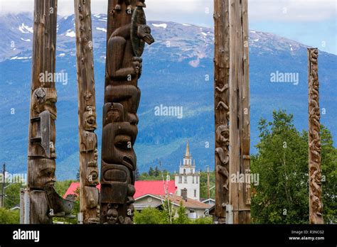 Canada British Columbia Kispiox Gitxsan And Wet Suwet En Tribe Totem Poles Stock Photo Alamy
