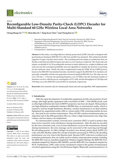 Pdf Reconfigurable Low Density Parity Check Ldpc Decoder For Multi Standard 60 Ghz Wireless