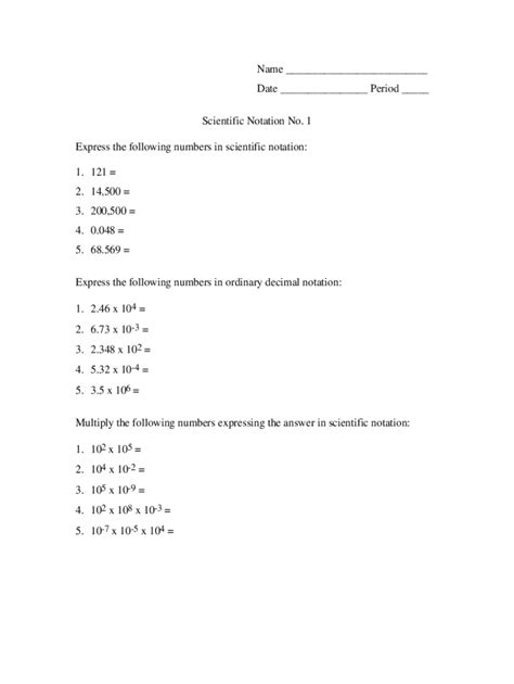 Fillable Online 1 Scientific Exponential Notation Practice 9