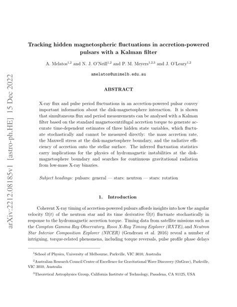 PDF Tracking Hidden Magnetospheric Fluctuations In Accretion Powered