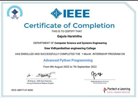 Successfully Completed An Internship In Advanced Python Programming
