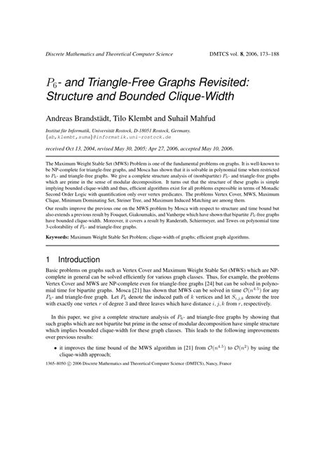 Pdf P6 And Triangle Free Graphs Revisited Structure And Bounded Clique Width