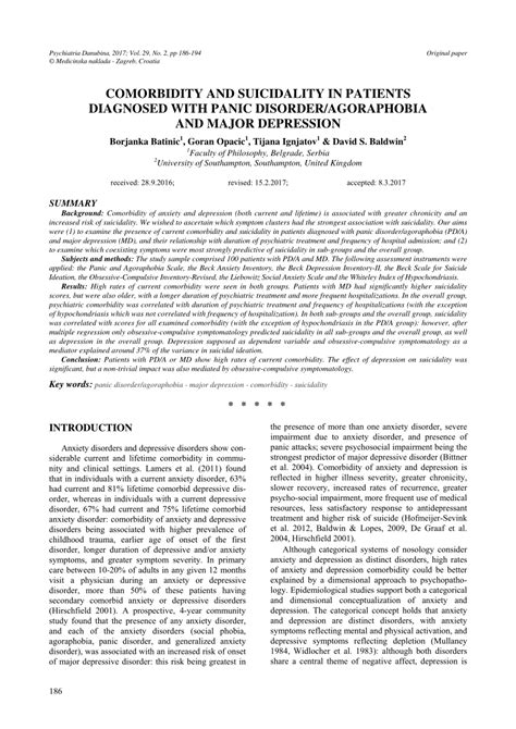 Pdf Comorbidity And Suicidality In Patients Diagnosed With Panic