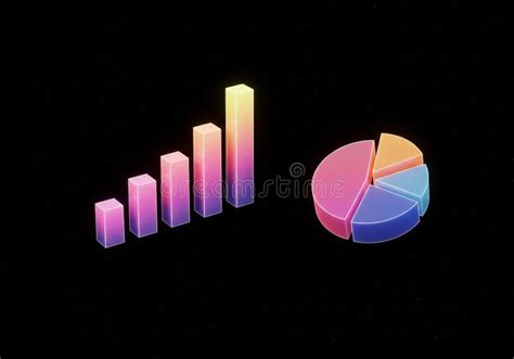 A Digital 3d Illustration Featuring A Bar Chart And A Pie Chart Both