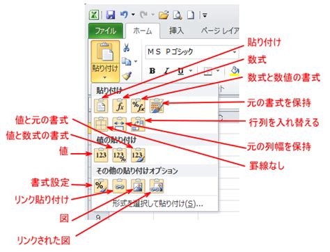 貼り付けオプションのコマンドはコピーしたデータによって異なる Excel 2010 初心者のためのoffice講座