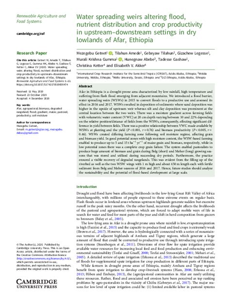 Pdf Water Spreading Weirs Altering Flood Nutrient Distribution And Crop Productivity In