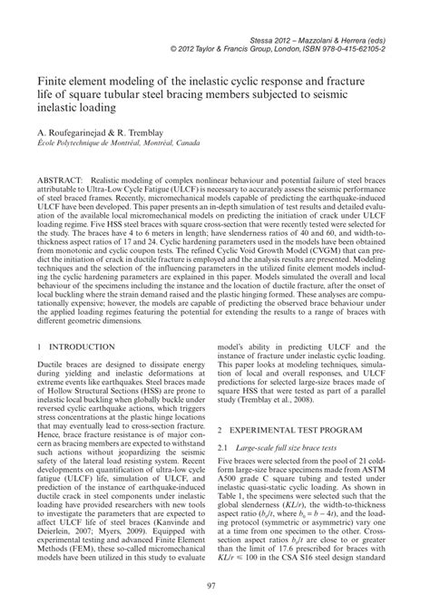 Pdf Finite Element Modeling Of The Inelastic Cyclic Response And