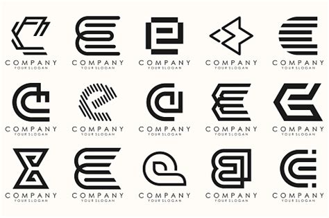 편지 E 추상 로고 디자인 기호의 컬렉션입니다 문자가 있는 기하학적 로고 메가 컬렉션 0명에 대한 스톡 벡터 아트 및 기타
