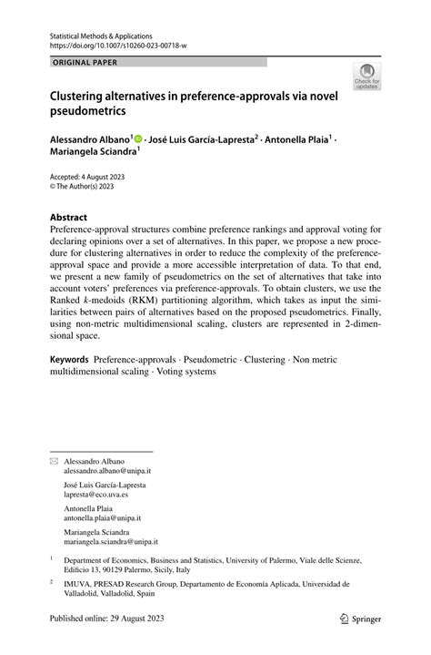 Pdf Clustering Alternatives In Preference‑approvals Via Novel