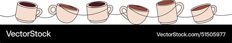 Coffee Cups One Line Colored Continuous Drawing Vector Image
