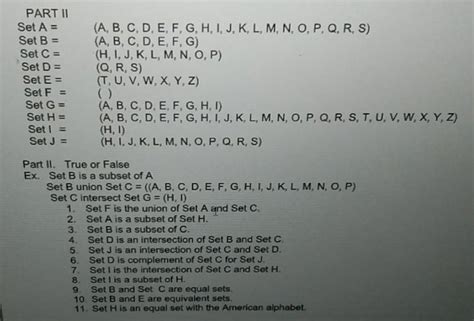 Solved PART II Set A Set B Set C Set D Set E Set F Chegg Com