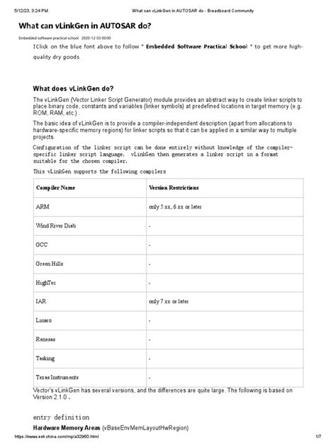 What Can Vlinkgen In Autosar Do Breadboard Community Pdf Pdf Booting Compiler