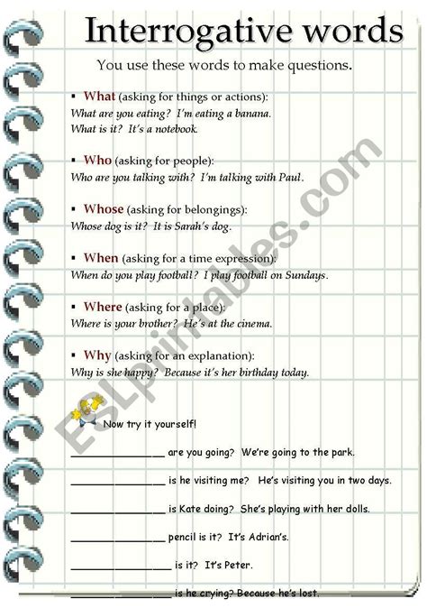 Interrogative Words Esl Worksheet By Stehre