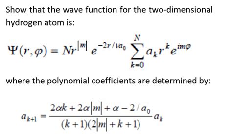 Solved Show That The Wave Function For The Two Dimensional Chegg Com