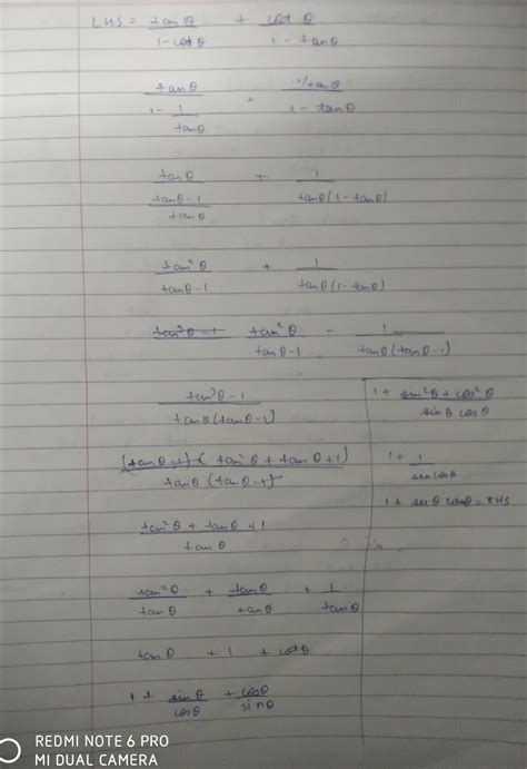 Tan Thera 1 Cot Theta Cot Theta 1 Tan Theta 1 Sec Theta Cos Theta