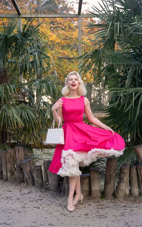 Simple Deep Pink Midi Skater Swing Dress Hearts And Roses London