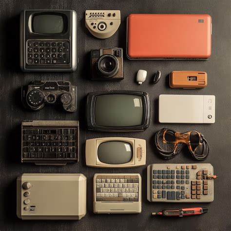 Vintage Electronics And Gadgets On A Dark Background Premium Ai
