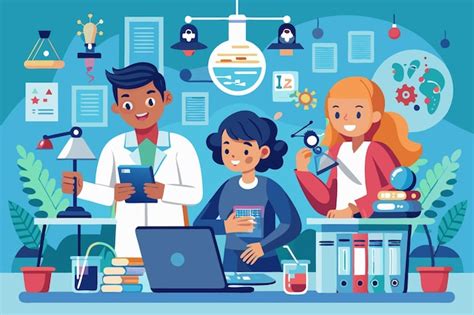 Students Participating In Scientific Hackathon Vector Illustration