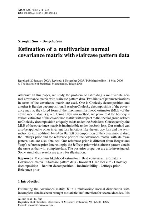 Pdf Estimation Of A Multivariate Normal Covariance Matrix With Staircase Pattern Data