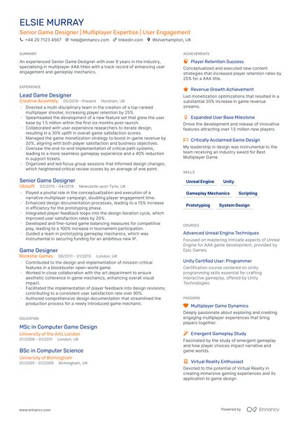 Game Design CV Examples Guide For Game Design CV Examples Guide For