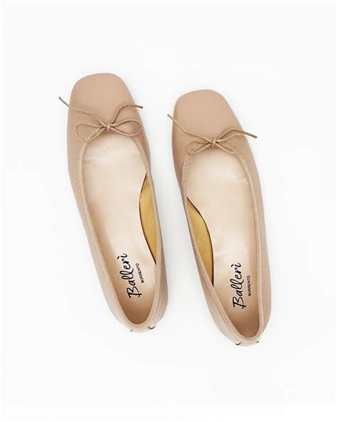 Nude Leather Emma Square Toe Ballerina Ballerì Sorrento