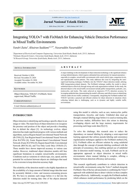 Pdf Integrating Yolov7 With Fixmatch For Enhancing Vehicle Detection Performance In Mixed