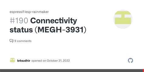Connectivity Status MEGH 3931 Issue 190 Espressif Esp Rainmaker