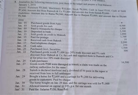 Journalize The Following Transactions Post Them In The Ledger And Prepar