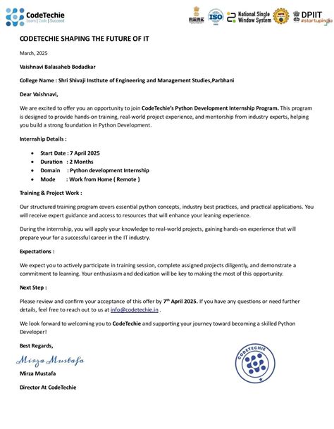 Codetechie Pythoninternship Careergrowth Remoteinternship Techjourney Vaishnavi Bodadkar