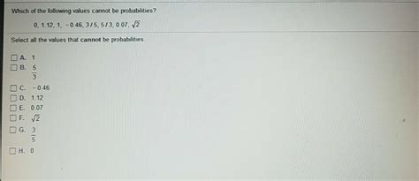 Solved Which Of The Following Values Cannot Be Chegg