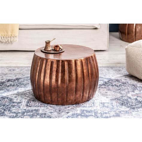 Table Basse Artisanale Orient 80cm Cuivre Flammé Au Design Martelé