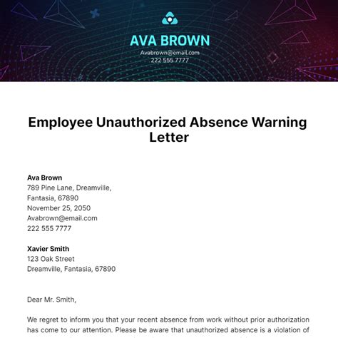 Unauthorised Absence From Work Template Letter Free Word Template